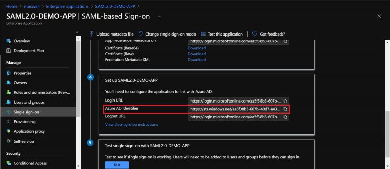 SSO Configuration using SAML v2.0 and Azure Active Directory