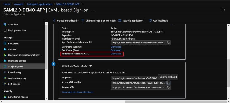 SSO Configuration using SAML v2.0 and Azure Active Directory