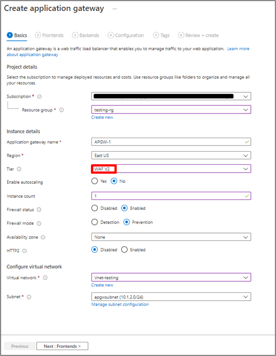 Deployment of Web Application Firewall with Application Gateway